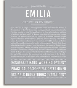 Emilia Personalized Name Meaning Art Prints – Name Stories