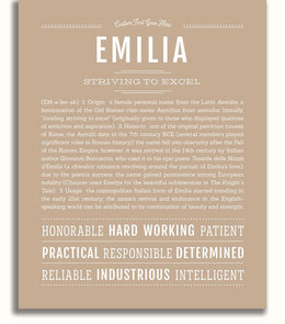 Emilia Personalized Name Meaning Art Prints – Name Stories