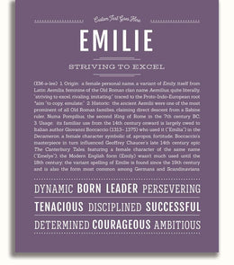 Emilie Personalized Name Meaning Art Prints – Name Stories