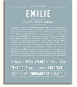 Emilie Personalized Name Meaning Art Prints – Name Stories