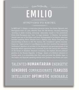 Emilio Personalized Name Meaning Art Prints – Name Stories
