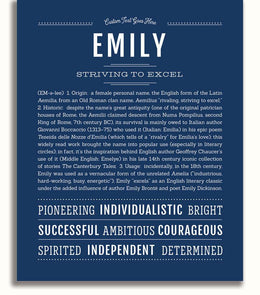 Emily Personalized Name Meaning Art Prints – Name Stories