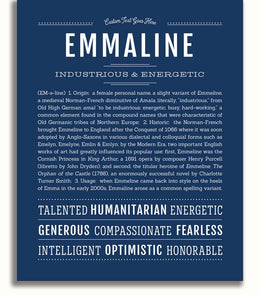 Emmaline Personalized Name Meaning Art Prints – Name Stories