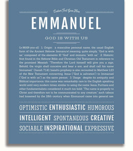 Emmanuel Personalized Name Meaning Art Prints – Name Stories