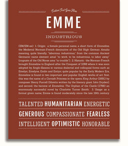 Emme Personalized Name Meaning Art Prints – Name Stories
