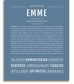Emme Personalized Name Meaning Art Prints – Name Stories