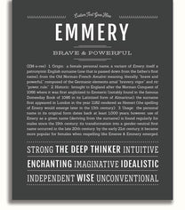 Emmery Personalized Name Meaning Art Prints – Name Stories