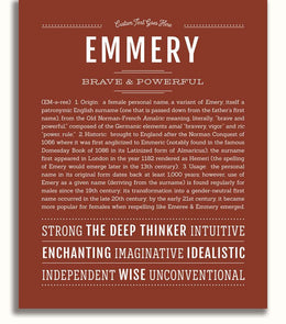 Emmery Personalized Name Meaning Art Prints – Name Stories