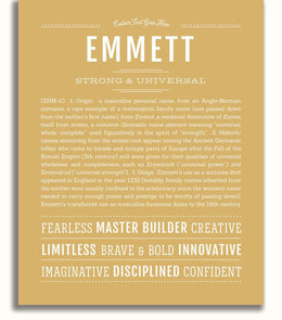Emmett Personalized Name Meaning Art Prints – Name Stories