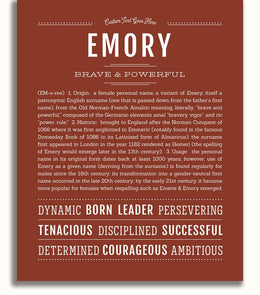 Emory Personalized Name Meaning Art Prints – Name Stories