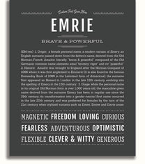 Emrie Personalized Name Meaning Art Prints – Name Stories