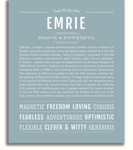 Emrie Personalized Name Meaning Art Prints – Name Stories