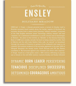 Ensley Personalized Name Meaning Art Prints – Name Stories