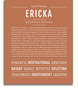 Ericka Personalized Name Meaning Art Prints – Name Stories