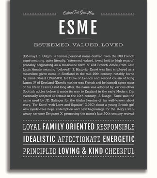 Esme Personalized Name Meaning Art Prints – Name Stories