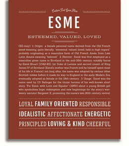 Esme Personalized Name Meaning Art Prints – Name Stories