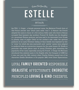Estelle Personalized Name Meaning Art Prints – Name Stories