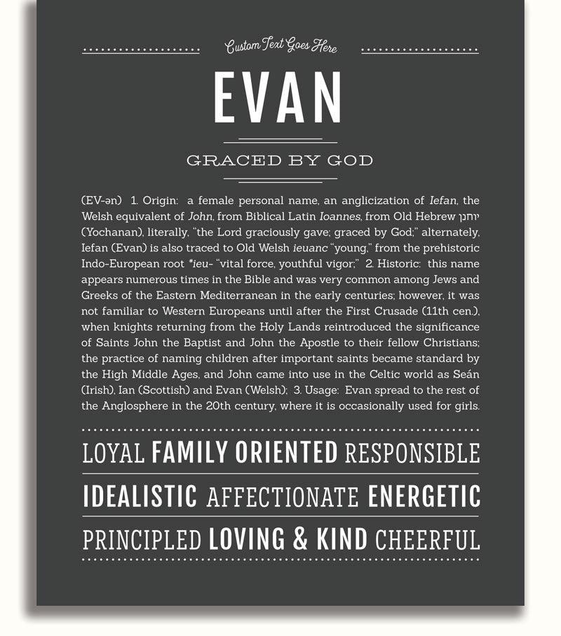 Evan Personalized Name Meaning Art Prints – Name Stories