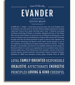 Evander Personalized Name Meaning Art Prints – Name Stories