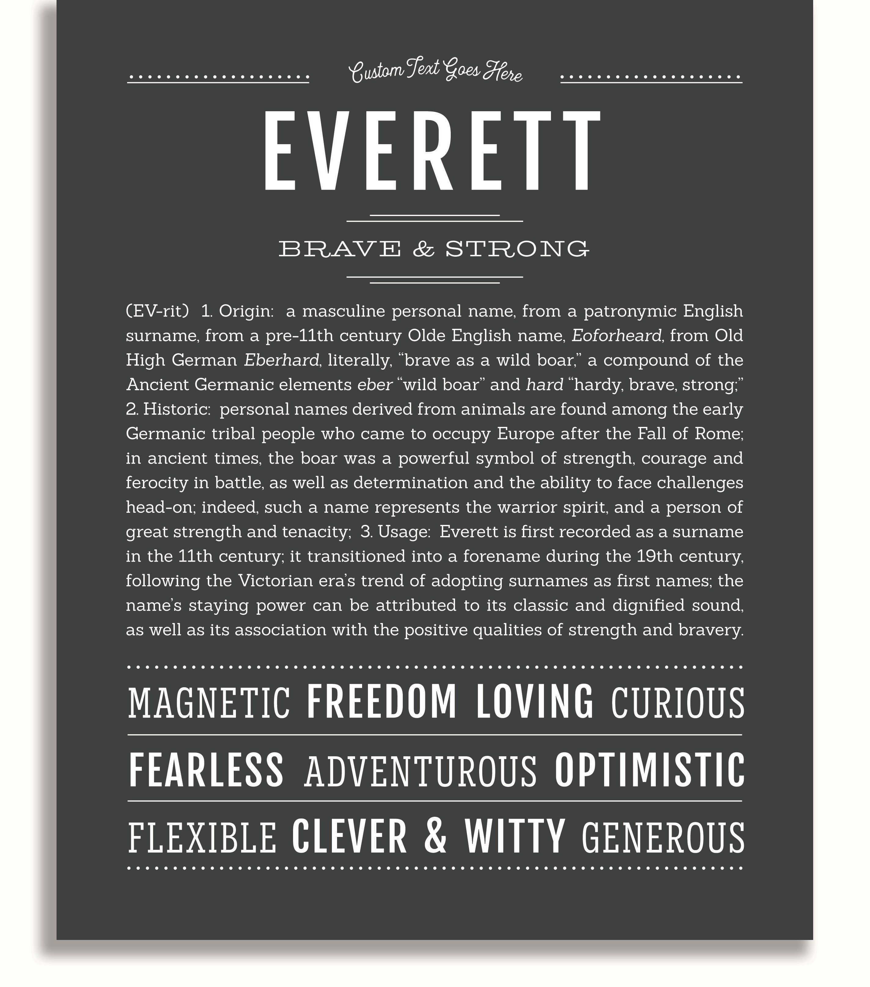 Everett Personalized Name Meaning Art Prints – Name Stories