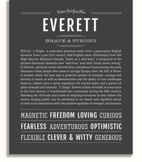 Everett Personalized Name Meaning Art Prints – Name Stories