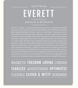 Everett Personalized Name Meaning Art Prints – Name Stories