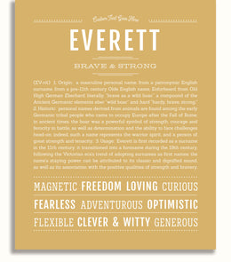 Everett Personalized Name Meaning Art Prints – Name Stories
