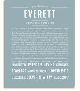 Everett Personalized Name Meaning Art Prints – Name Stories
