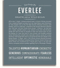 Everlee Personalized Name Meaning Art Prints – Name Stories