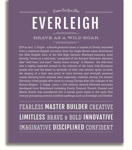 Everleigh Personalized Name Meaning Art Prints – Name Stories