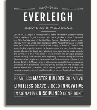 Everleigh Personalized Name Meaning Art Prints – Name Stories