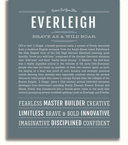 Everleigh Personalized Name Meaning Art Prints – Name Stories