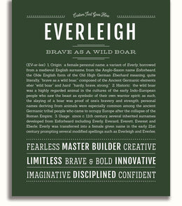 Everleigh Personalized Name Meaning Art Prints – Name Stories