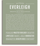 Everleigh Personalized Name Meaning Art Prints – Name Stories