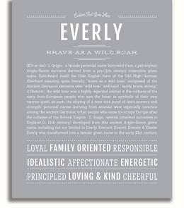 Everly Personalized Name Meaning Art Prints – Name Stories