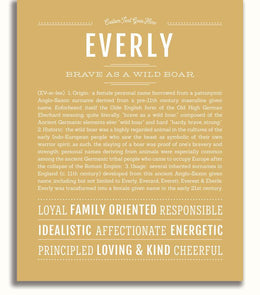 Everly Personalized Name Meaning Art Prints – Name Stories