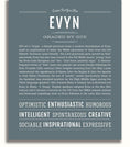 Evyn Personalized Name Meaning Art Prints – Name Stories