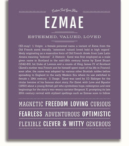 Ezmae Personalized Name Meaning Art Prints – Name Stories