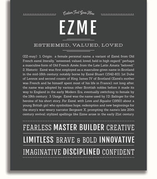 Ezme Personalized Name Meaning Art Prints – Name Stories