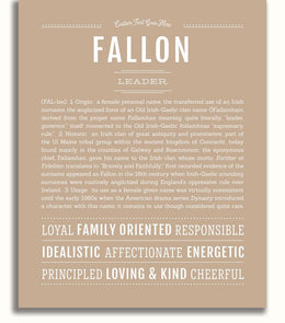 Fallon Personalized Name Meaning Art Prints – Name Stories