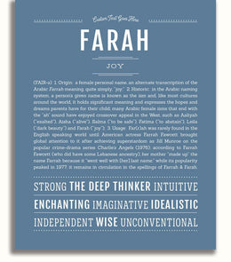 Farah Personalized Name Meaning Art Prints – Name Stories