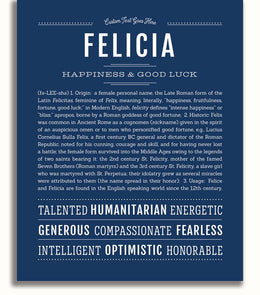 Felicia Personalized Name Meaning Art Prints – Name Stories