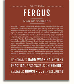 Fergus Personalized Name Meaning Art Prints – Name Stories