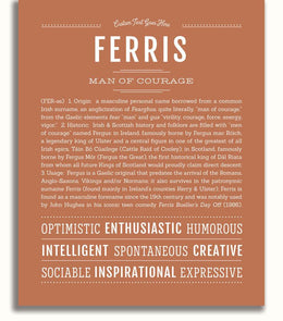 Ferris Personalized Name Meaning Art Prints – Name Stories