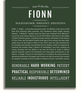 Fionn Personalized Name Meaning Art Prints – Name Stories