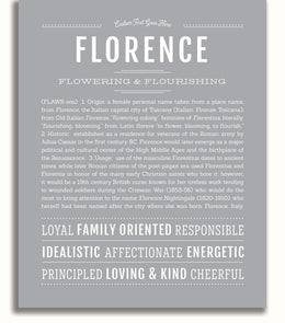 Florence Personalized Name Meaning Art Prints – Name Stories