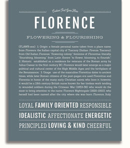 Florence Personalized Name Meaning Art Prints – Name Stories