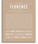 Florence Personalized Name Meaning Art Prints – Name Stories