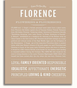 Florence Personalized Name Meaning Art Prints – Name Stories