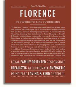 Florence Personalized Name Meaning Art Prints – Name Stories